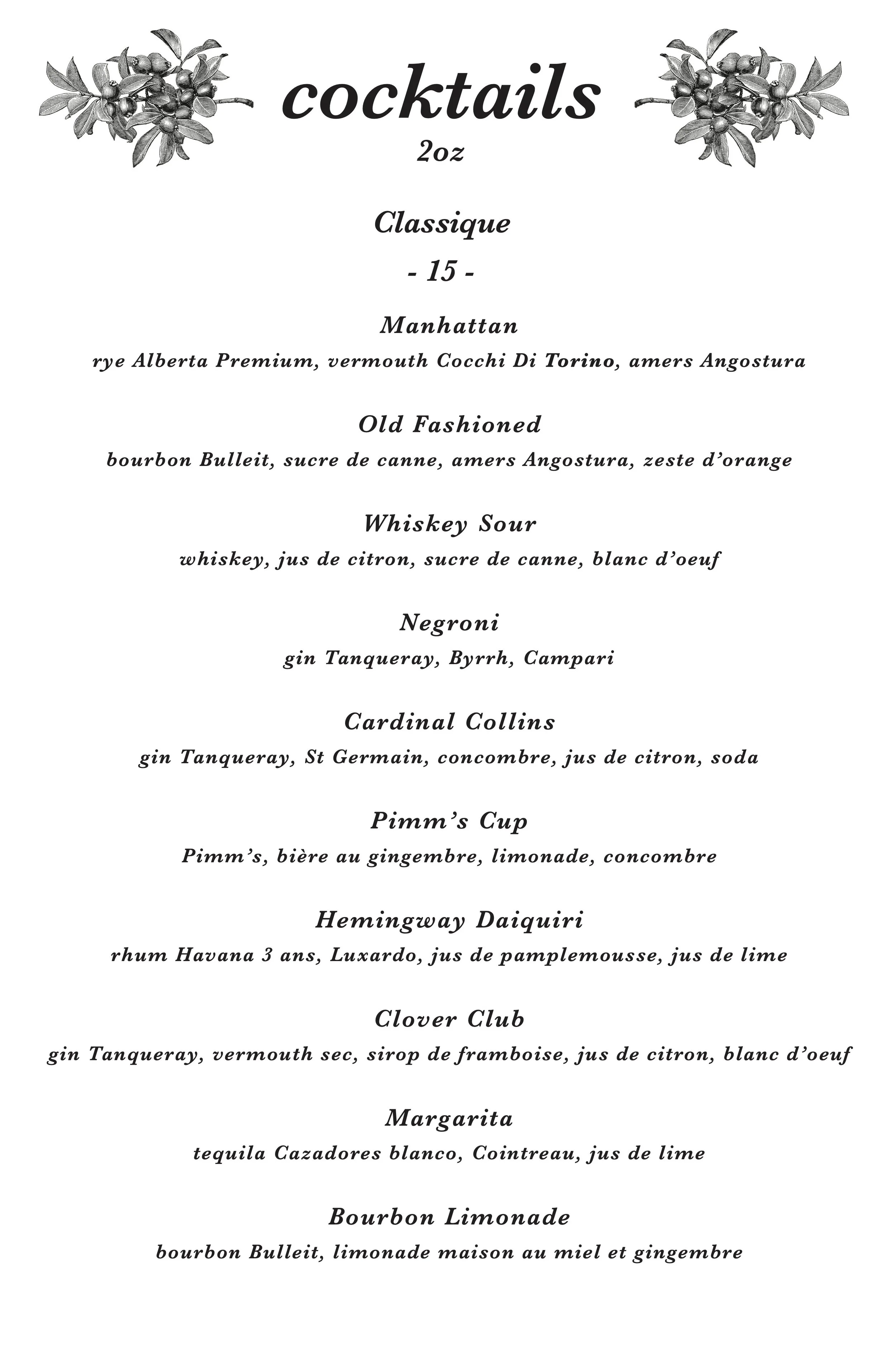 Menu Soir — Salon de thé Cardinal / Cardinal Tea Room