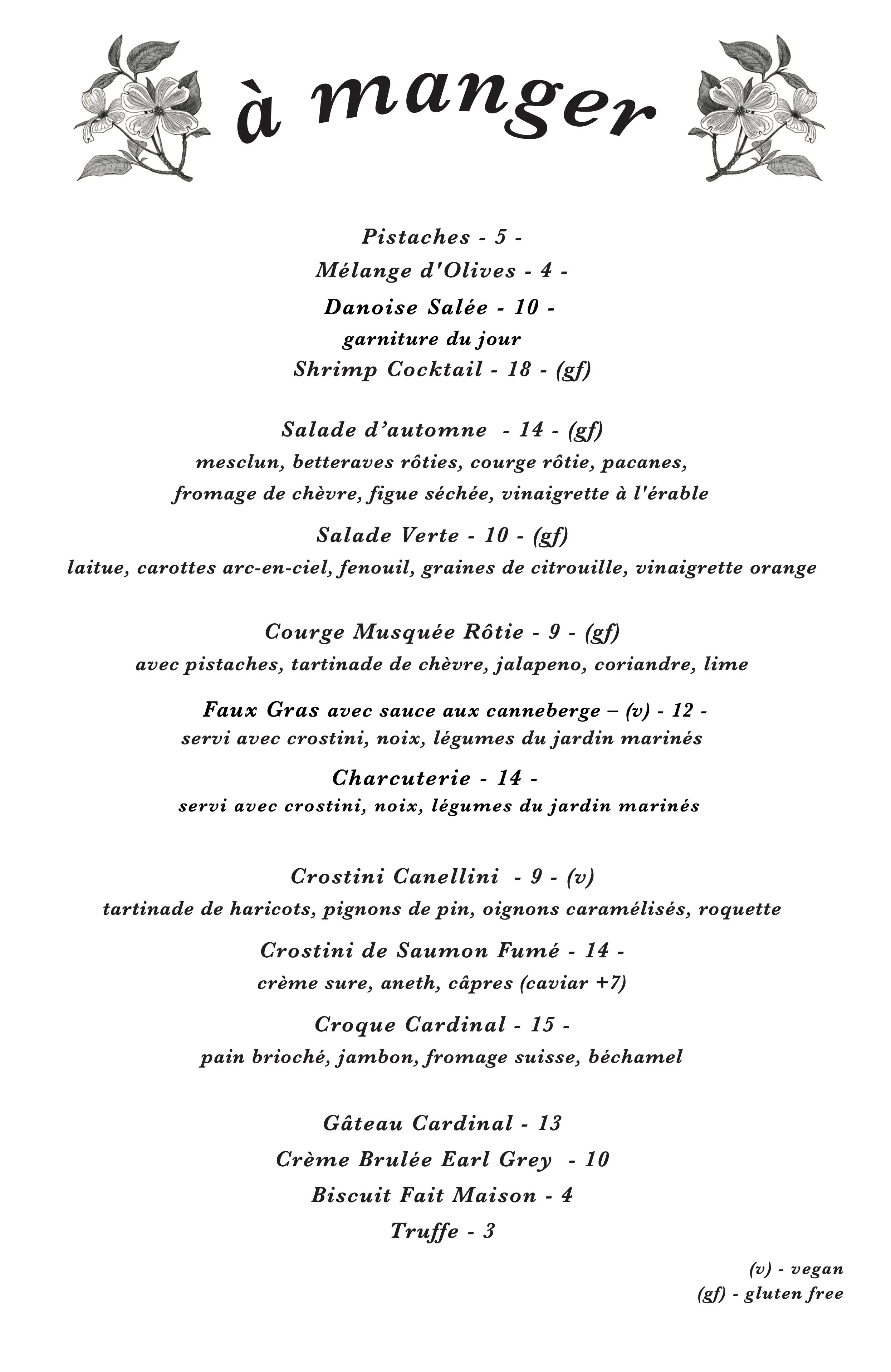 Menu Soir — Salon de thé Cardinal / Cardinal Tea Room
