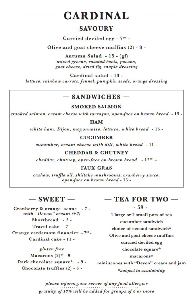 Menu Jour — Salon de thé Cardinal / Cardinal Tea Room