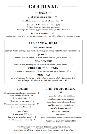 Menu Jour — Salon de thé Cardinal / Cardinal Tea Room