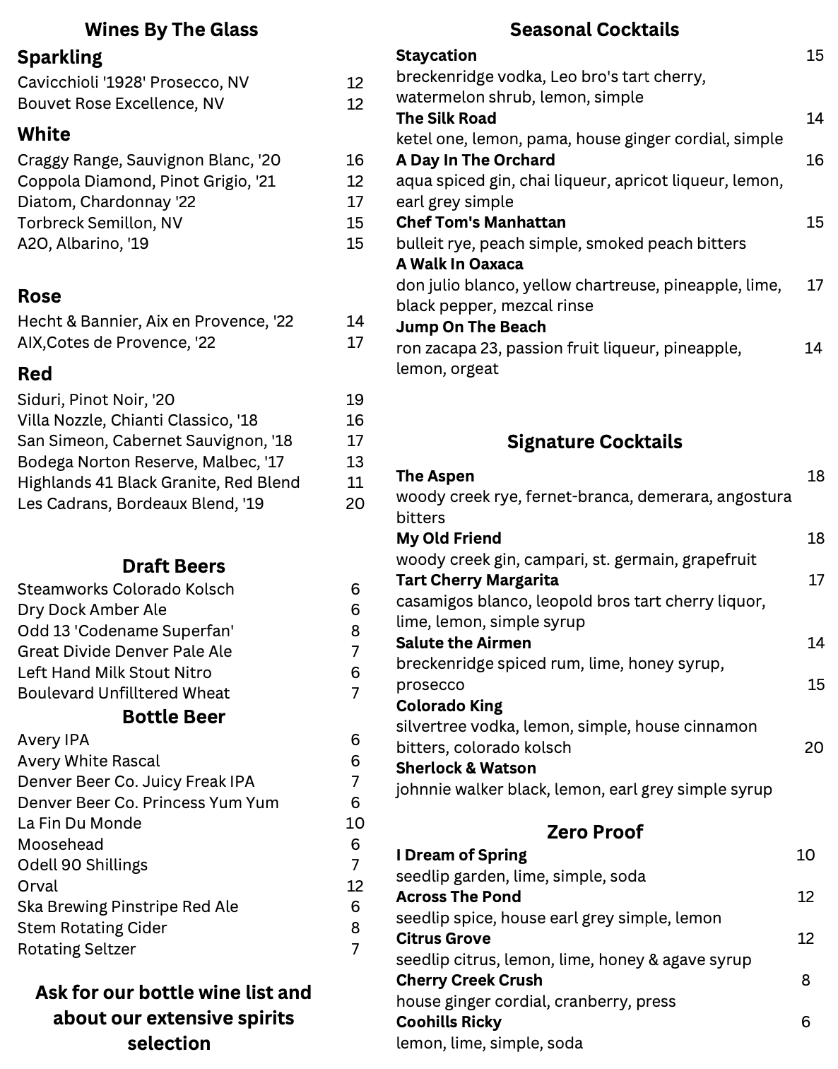 Cocktail Menu — coohills