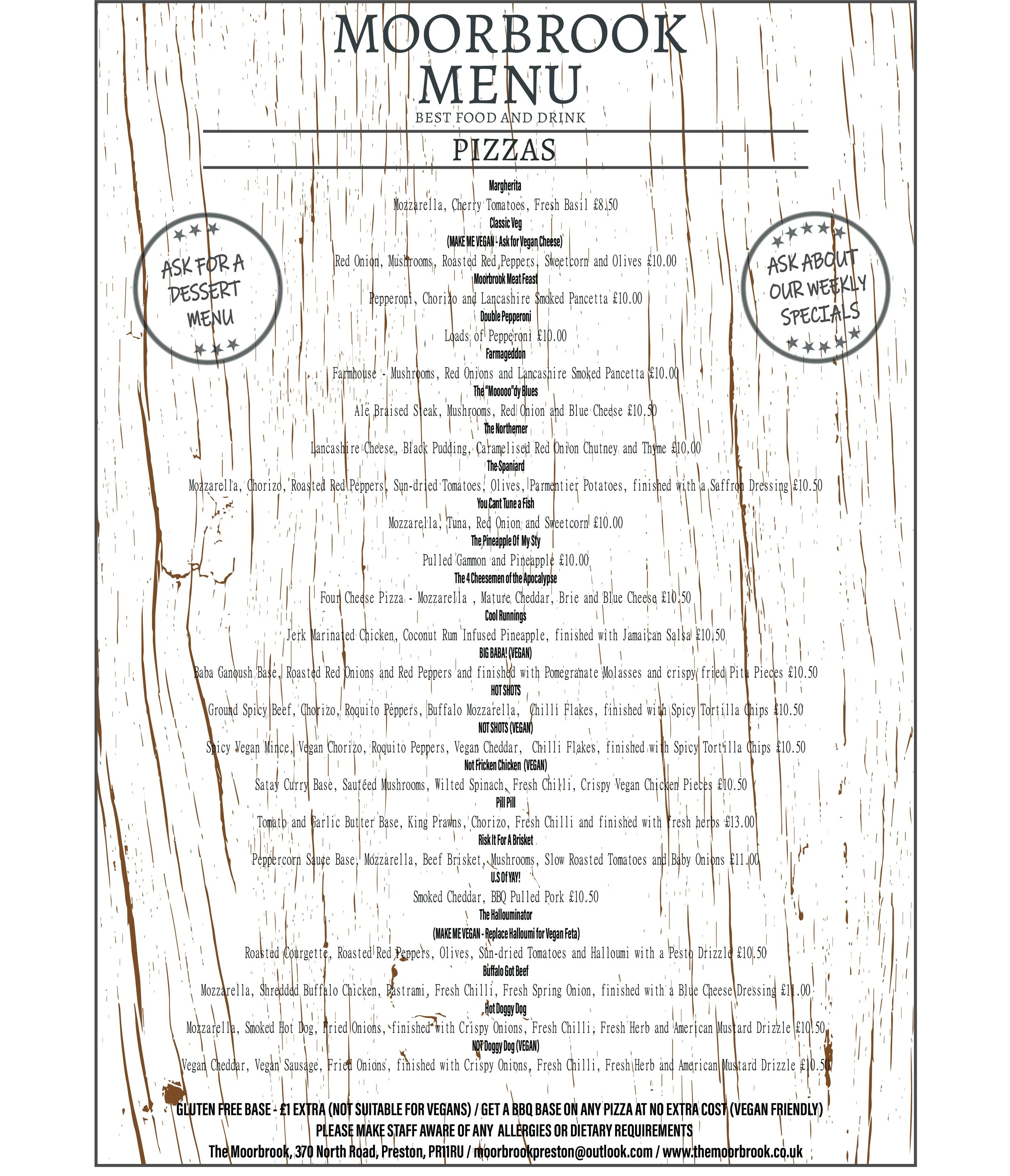 FOOD MENU & ORDERING — THE MOORBROOK