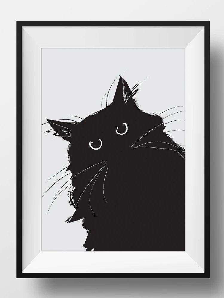 Black Cat Line Art Print Wall Art Poster Art Print Cat Print Wall Decor ...