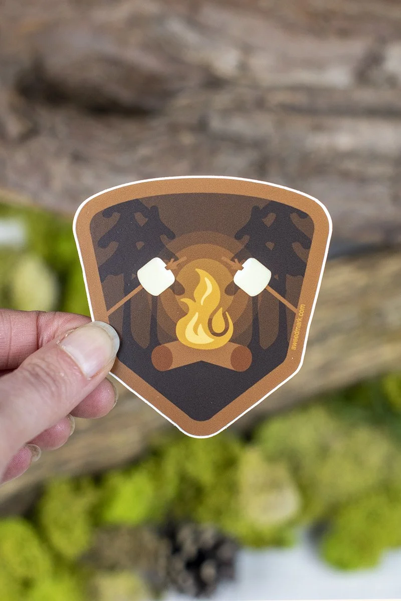 Campfire Marshmallow Badge Sticker