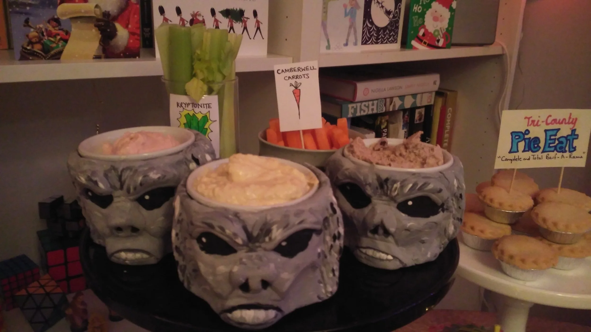 A "1980s movies" themed buffet table.