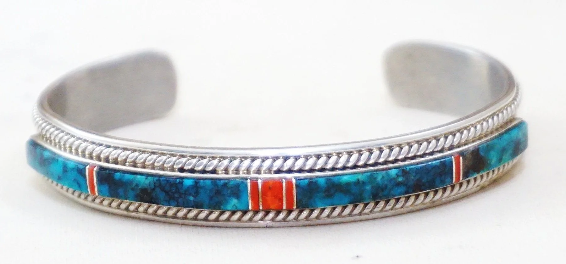 Navajo Turquoise Coral Inlay Bracelet —Men's and Women's Bracelets ...