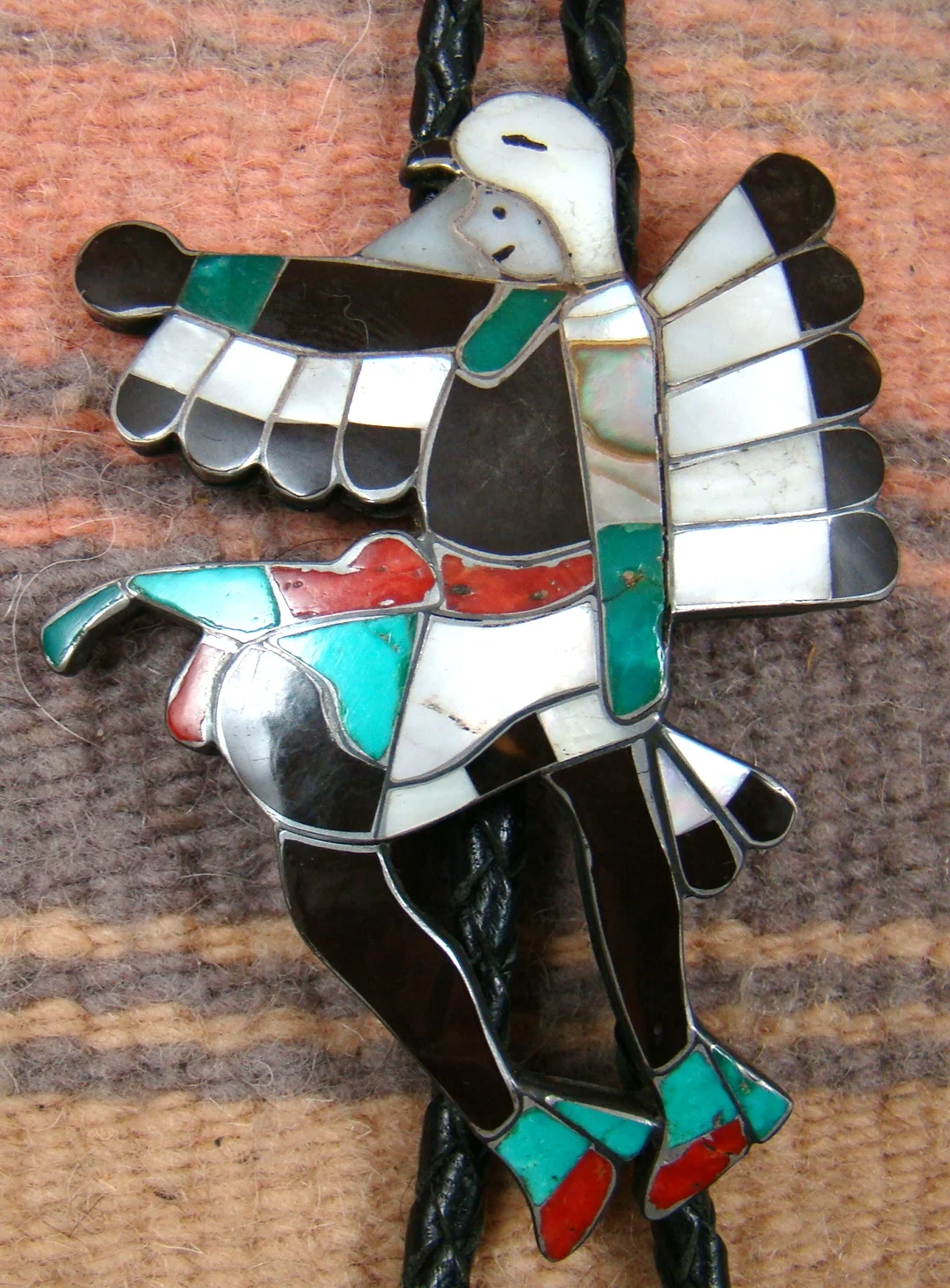 Item # 695A-Vintage Zuni Multistone Inlay Hopi Bird Bolo w/Bird Tips ...
