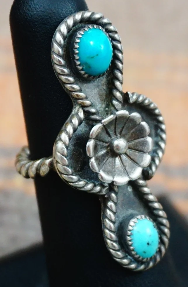 Item #816Z- Navajo Double Turquoise Leaves Ring by G.Kenneth - Various ...