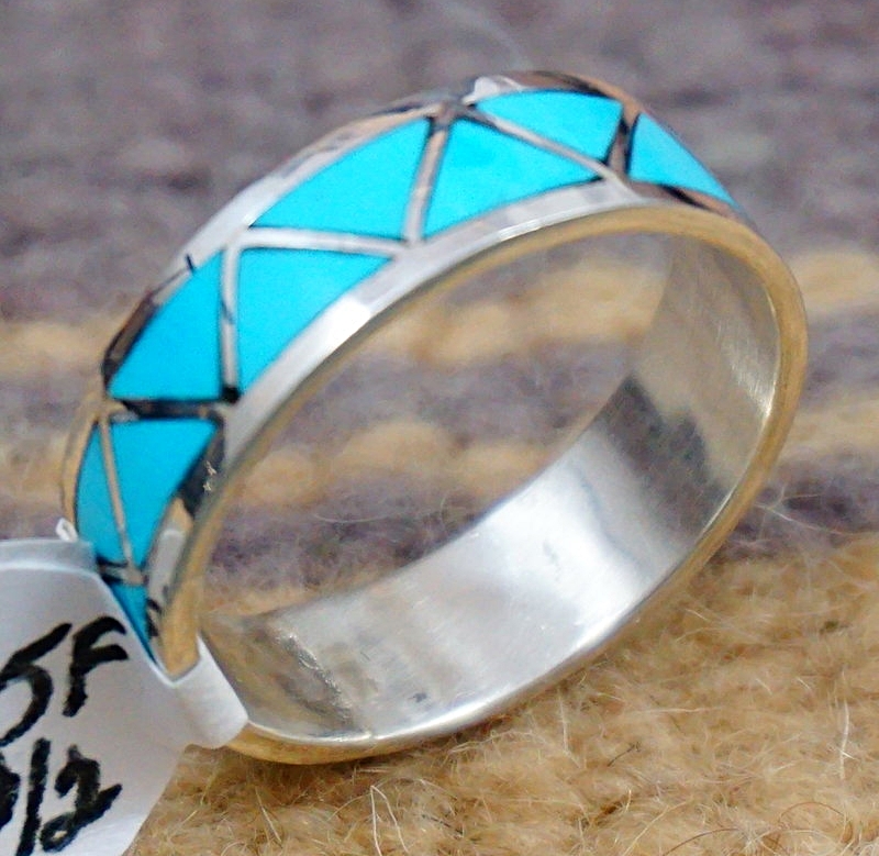 Item # 486X- Zuni 16 Stone Turquoise Onyx Inlay Ring Bands by Chattin ...