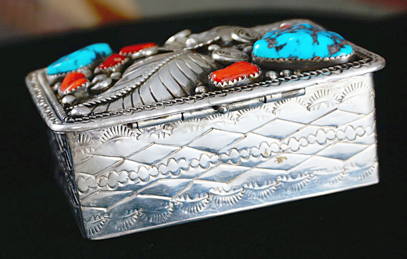 Item # 492Z-Vintage Navajo Turquoise Coral Flower Sterling Silver ...