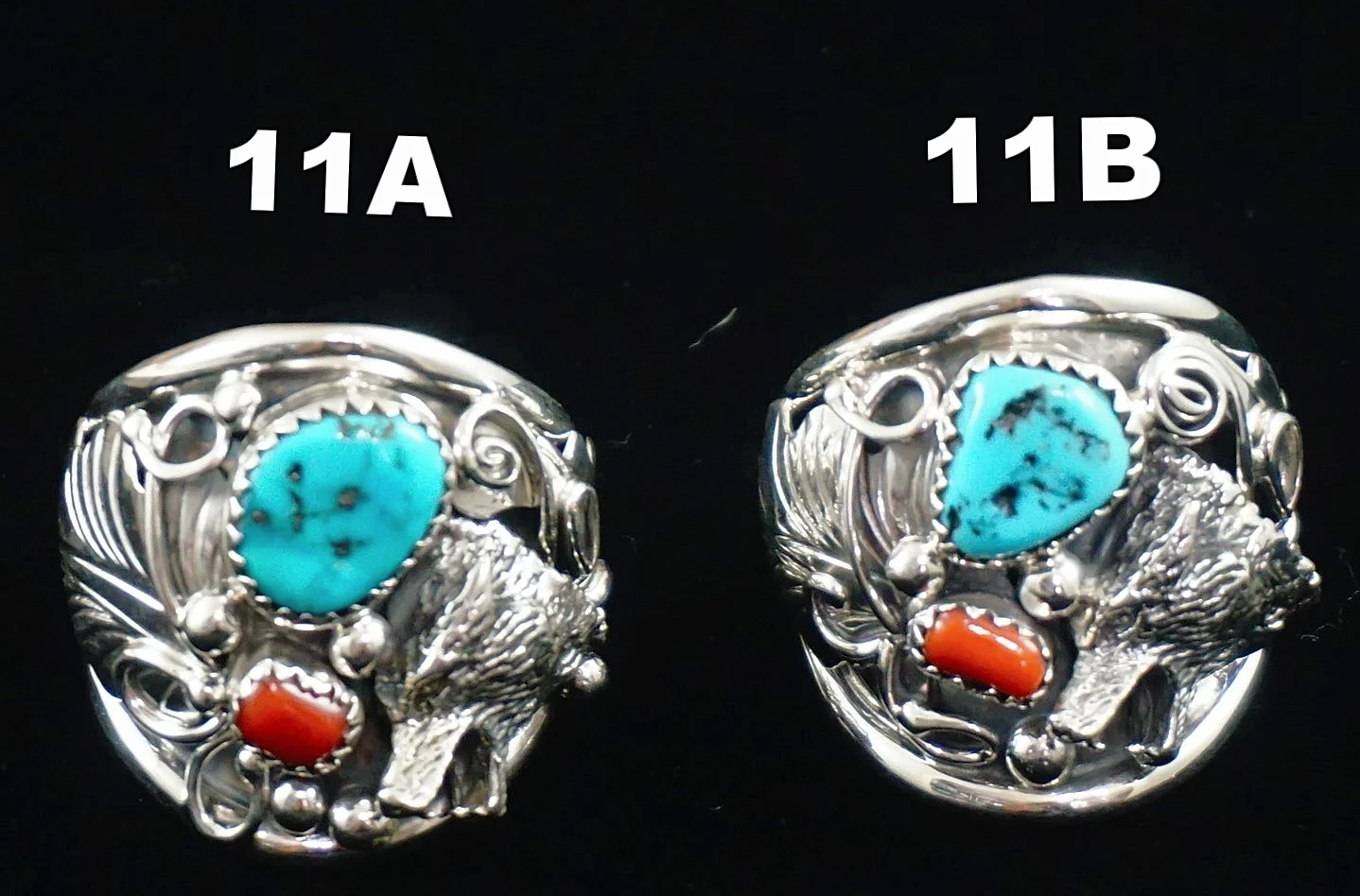 Men's Navajo Turquoise Coral Wolf Silver Rings Jeanette Saunders —Men's ...