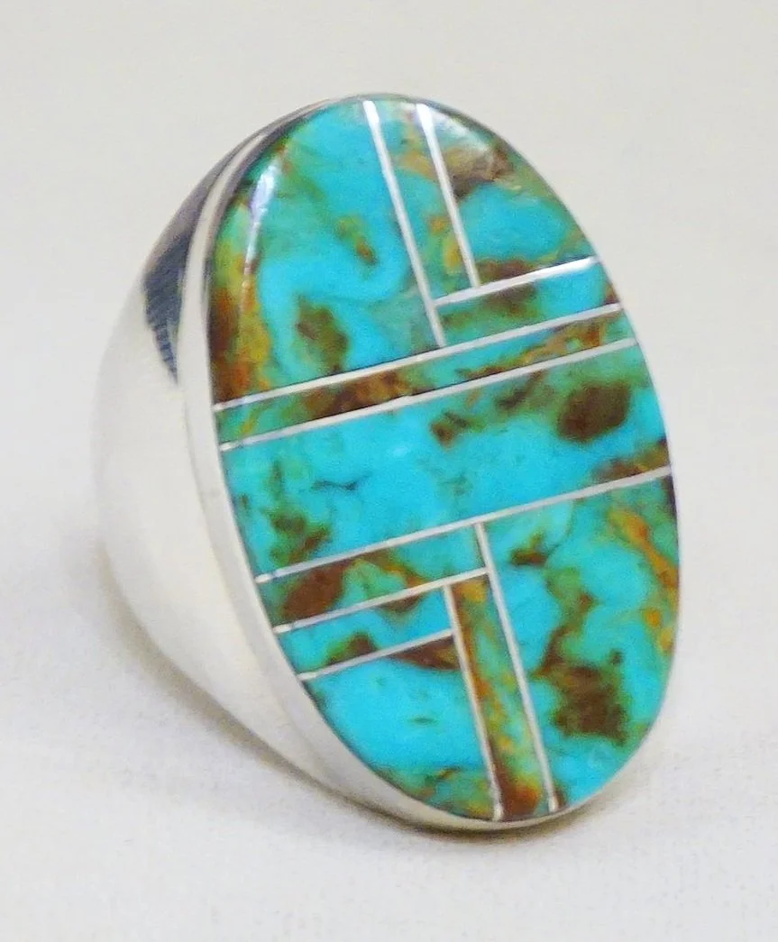 Item #887P- Men's Navajo Double Turquoise Deep Stamped Cast Silver ...