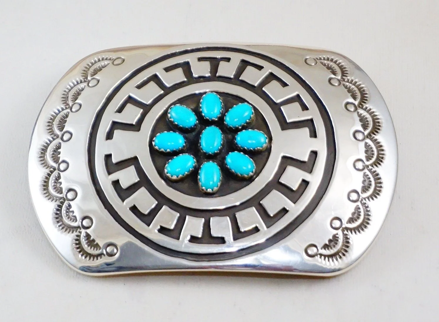 Item #803P- Navajo Kachina Decorative Silver Overlay Belt Buckle by S ...