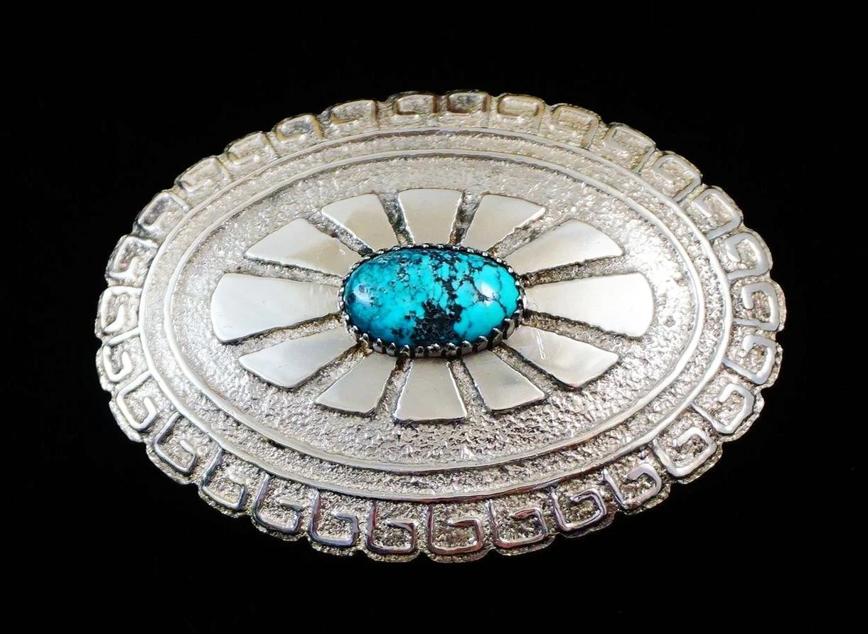 Item #974X- Vintage Navajo Tyrone Turquoise Sandcast Belt Buckle by C ...