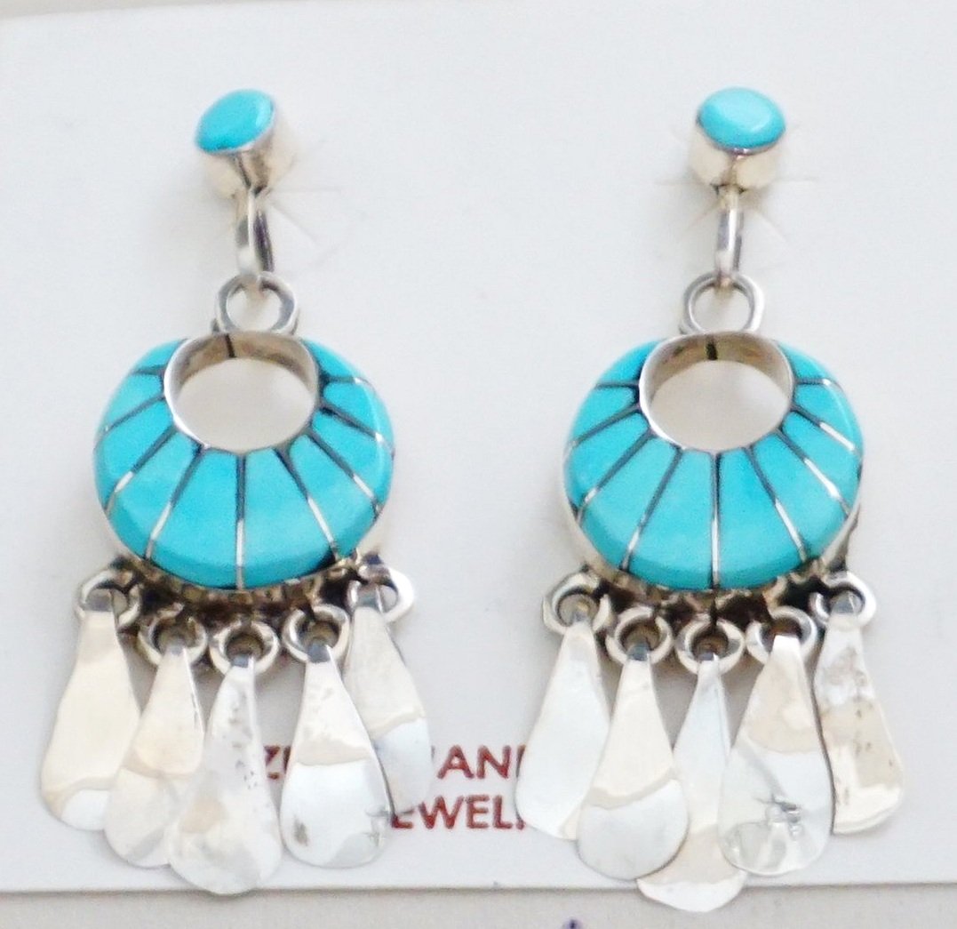 Item #1016A- Long Navajo Turquoise Sterling Silver Dangle Earrings by ...
