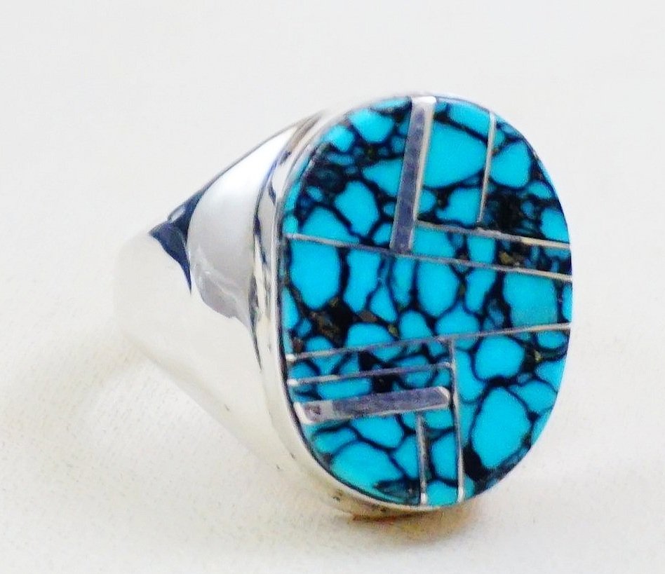 Item #996Z- Heavy Men's Rectangular Faced Kingman Turquoise Tufa Cast ...