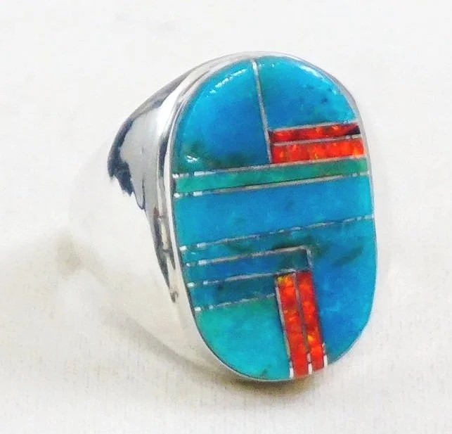 Men's Multi Color Stone Inlay Rings ~ Men's Native American Jewelry