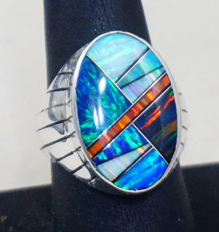 Item #1011M- Men's Vintage Zuni Rectangle Multi Stone Inlay Sterling ...