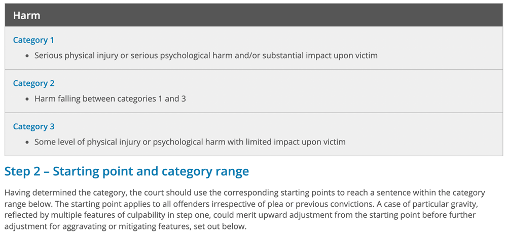 Sentencing Guidelines Step 1 - Culpability and Harm — Defence-Barrister ...