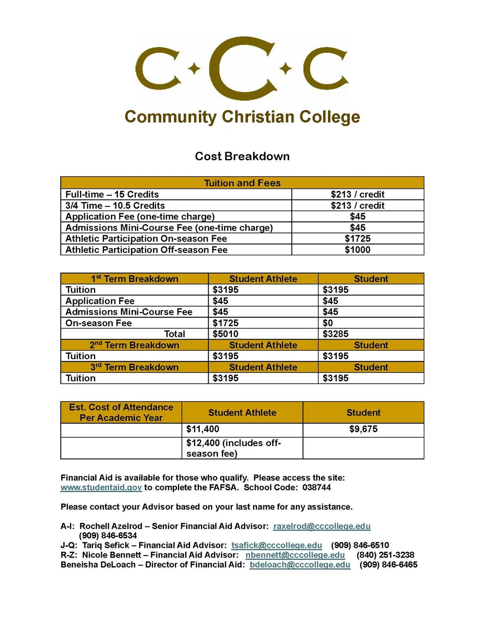 Financial Aid Net Price Calculator — Community Christian College