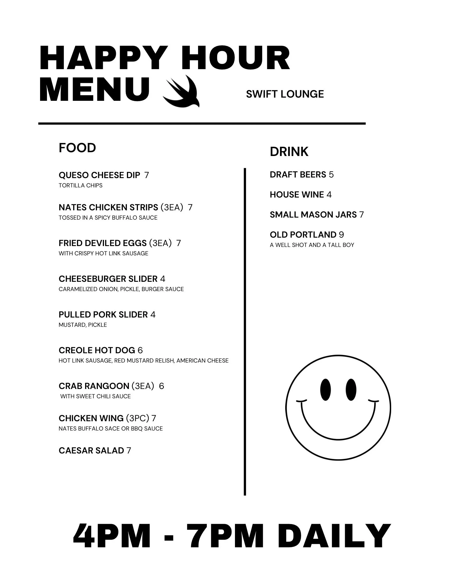 MENU — swift lounge