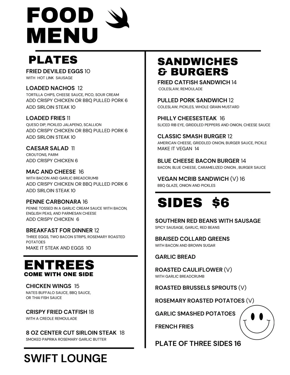 MENU — swift lounge