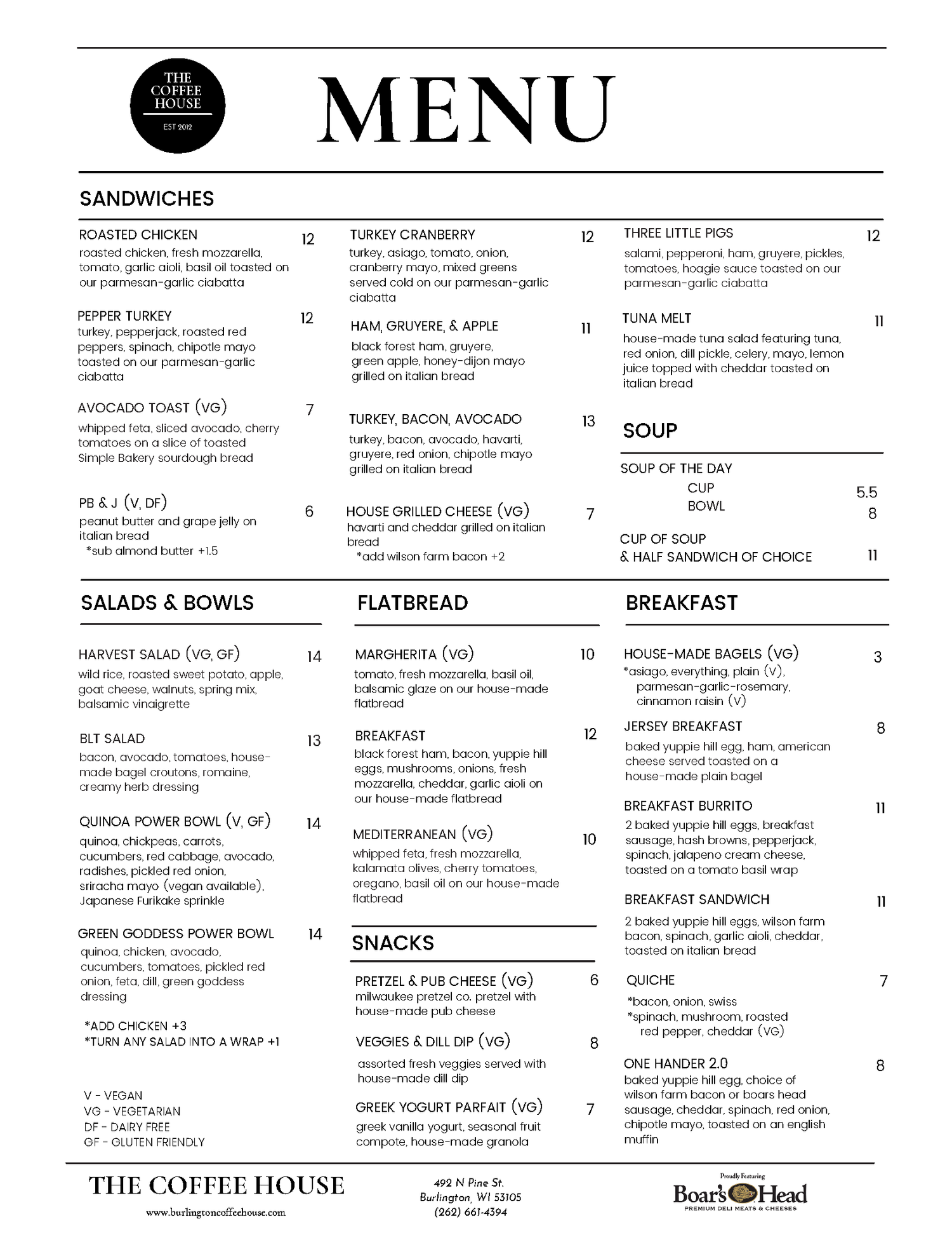Menu — The Coffee House at Chestnut & Pine