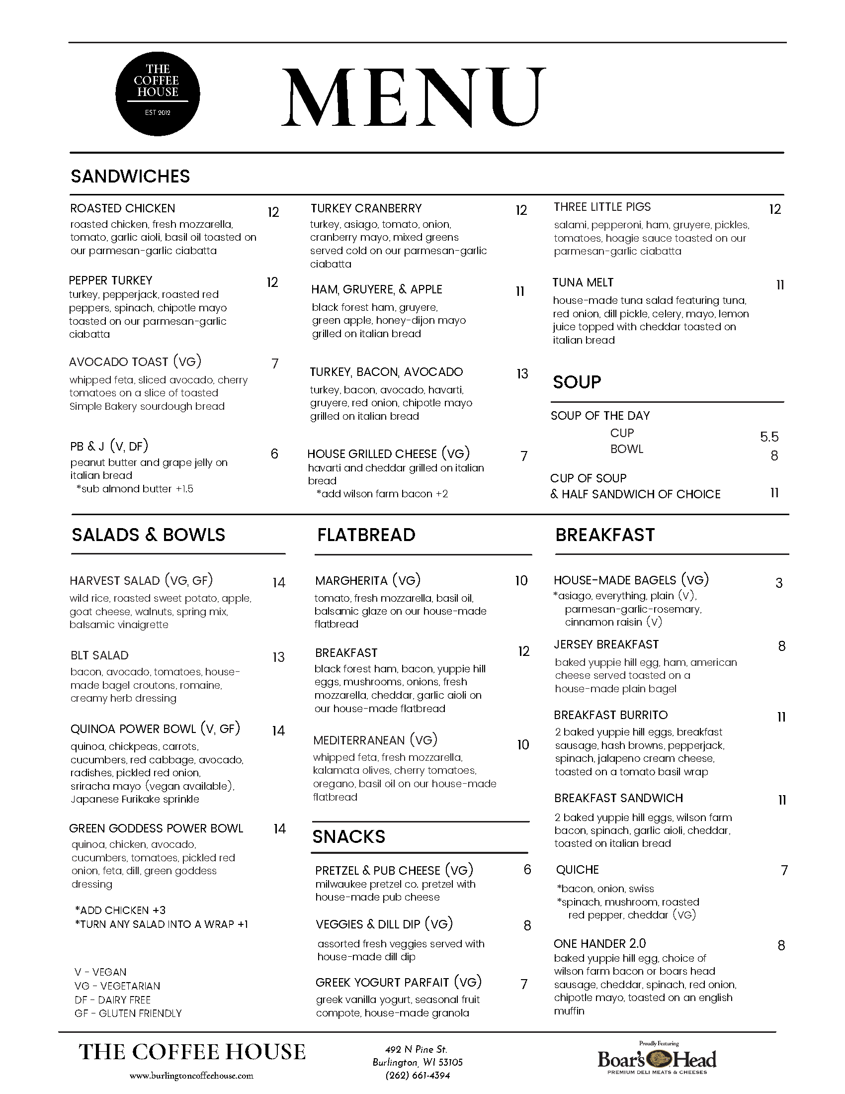 Menu — The Coffee House at Chestnut & Pine
