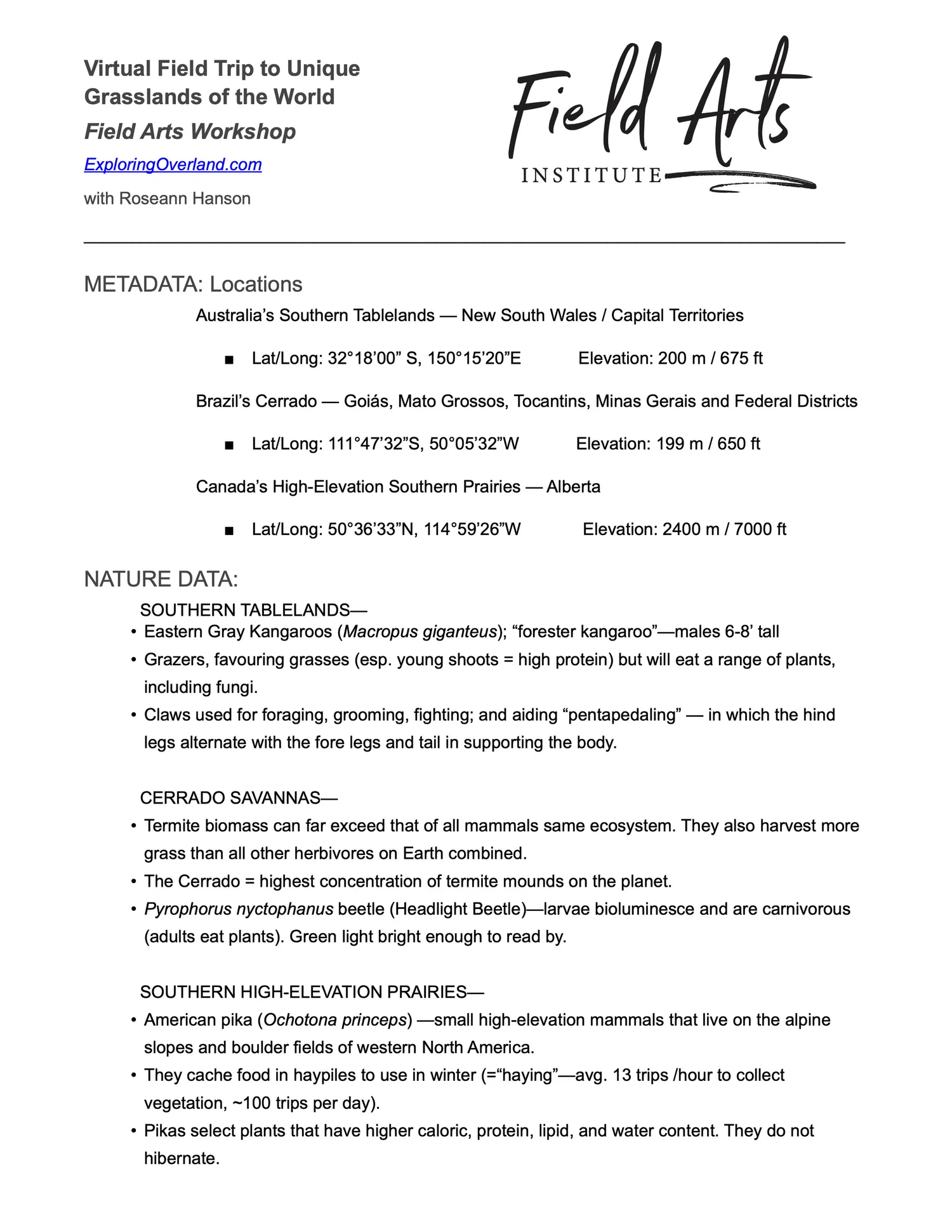 Virtual Field Trip: Unique Grasslands of the World — Exploring Overland