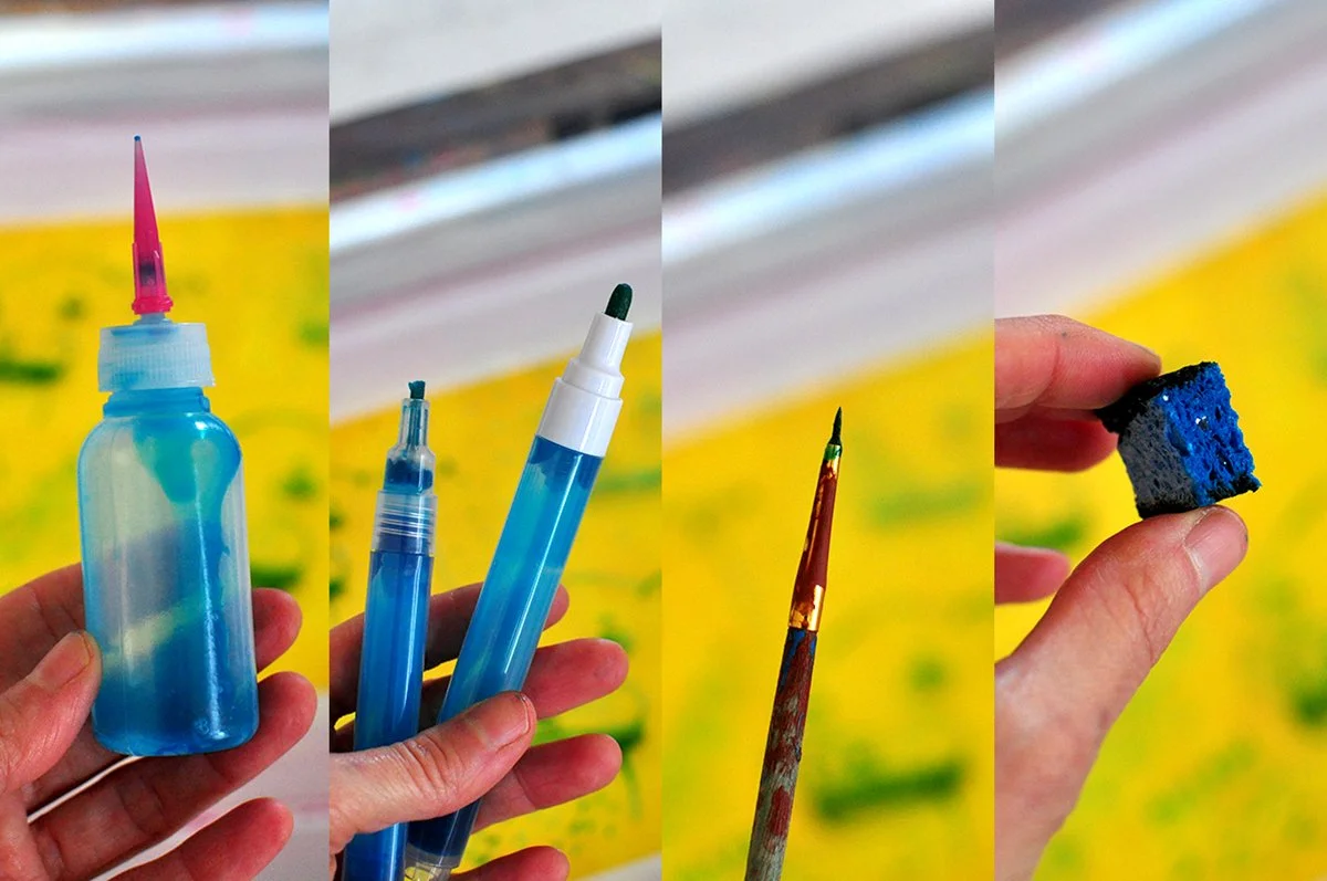 Drawing with drawing fluid for screen printing: paint pen? squeeze ...
