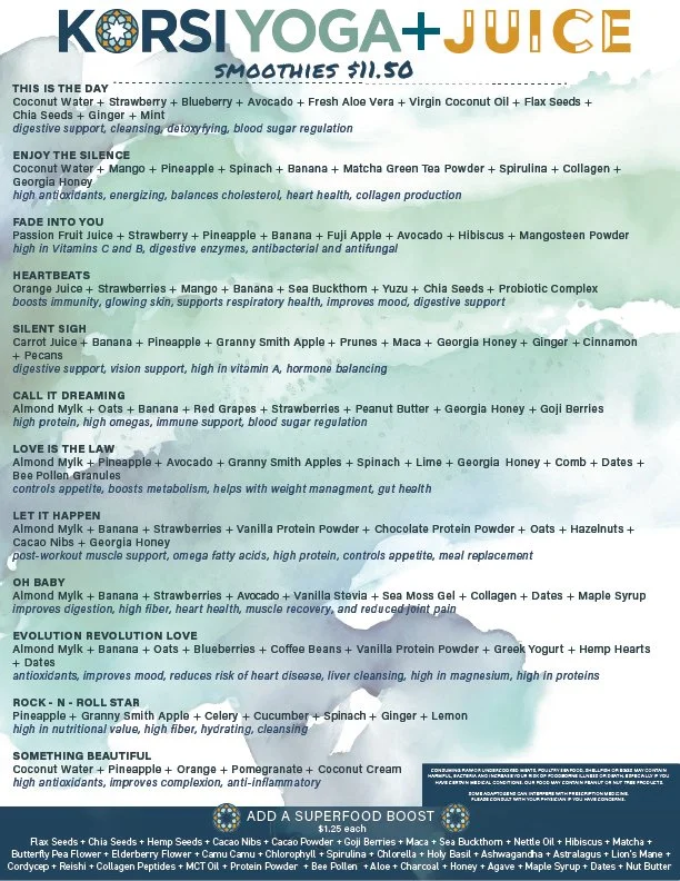 Menu — Korsi Yoga + Juice Bar