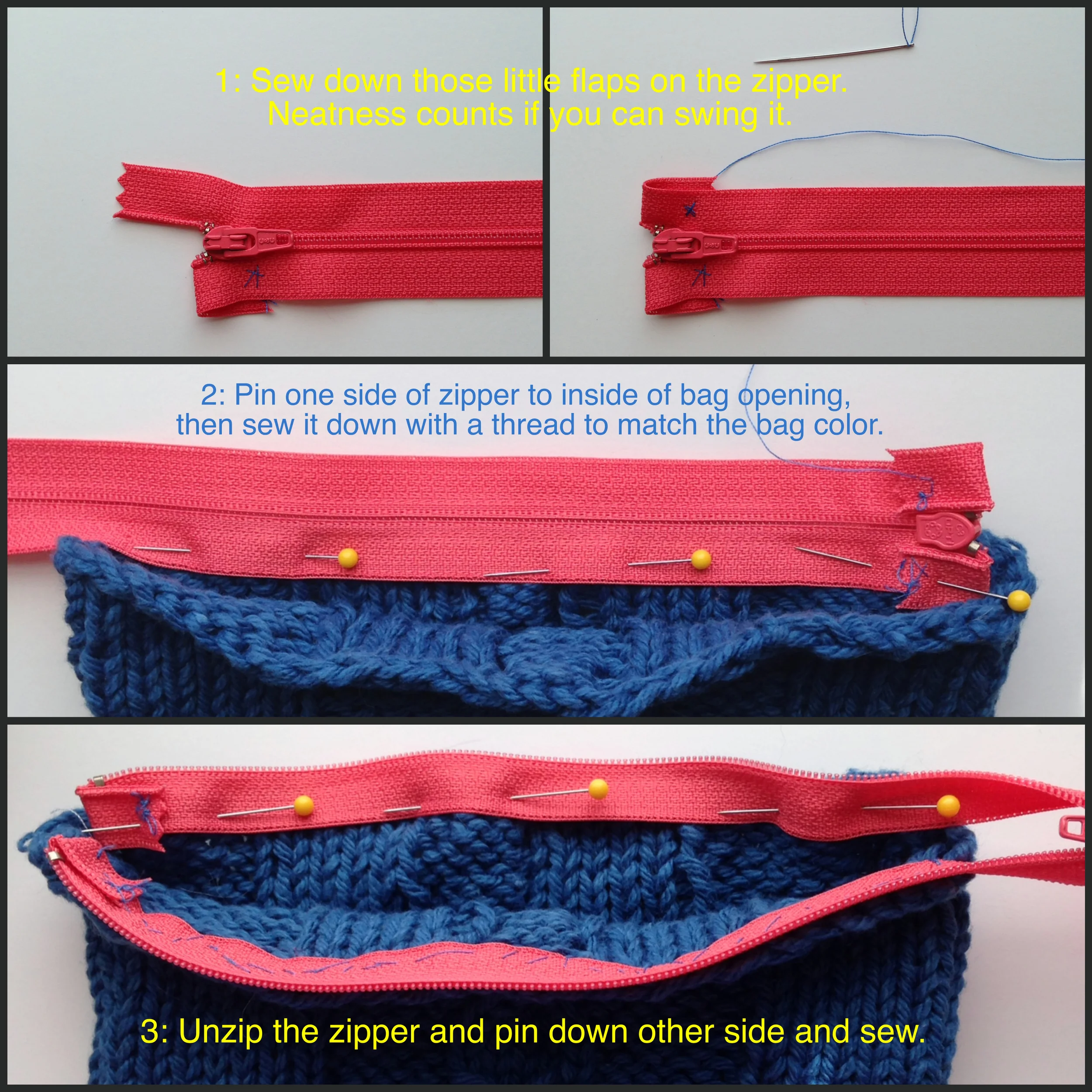 Tutorial: Add a Zipper and Lining to Your Knitted Bag — KnitOasis