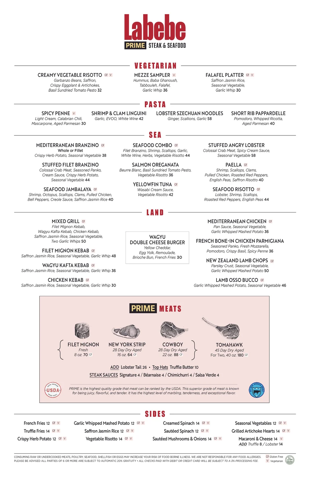 DINNER Menu — Labebe Prime