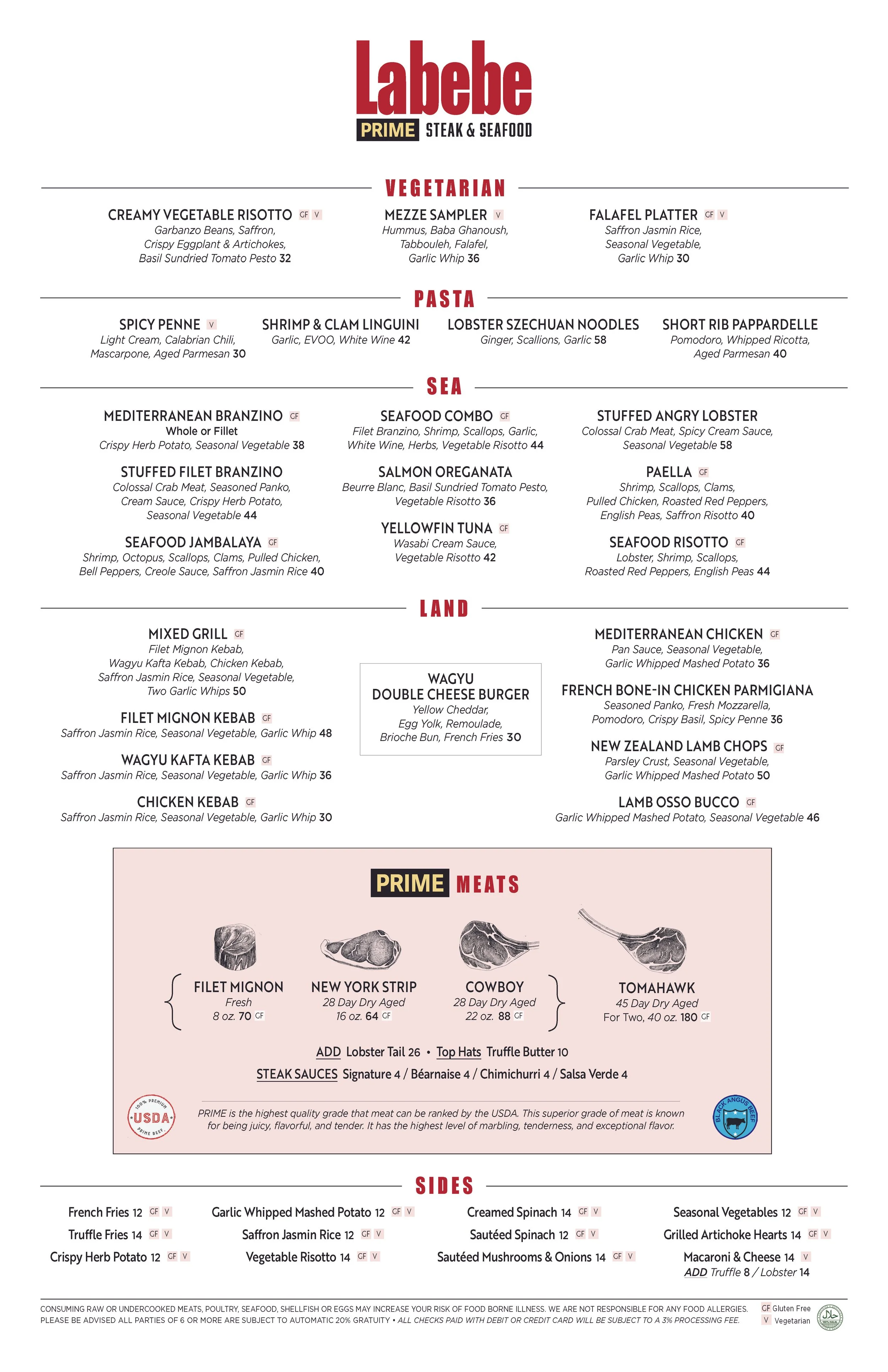 DINNER Menu — Labebe Prime