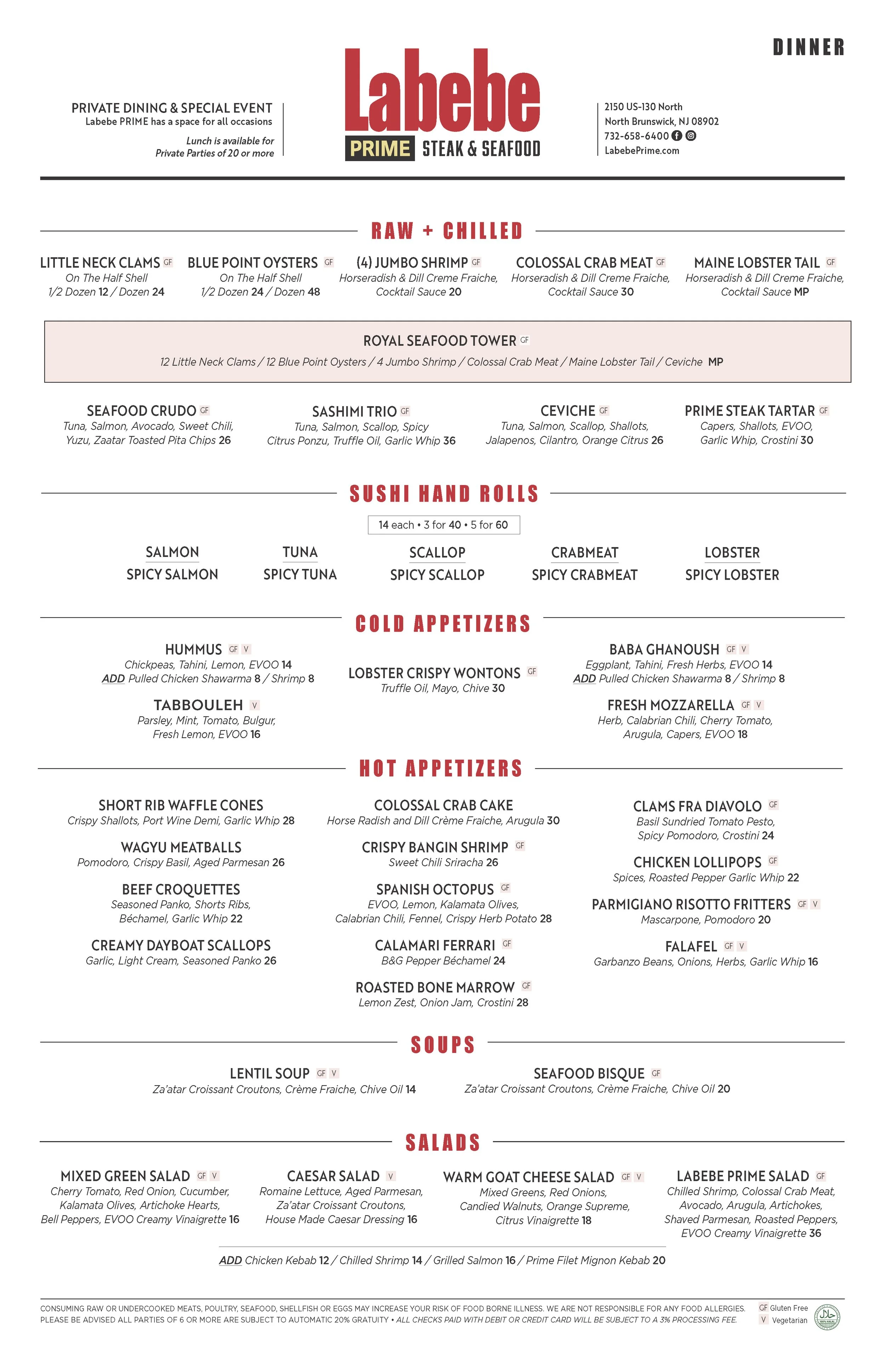 DINNER Menu — Labebe Prime