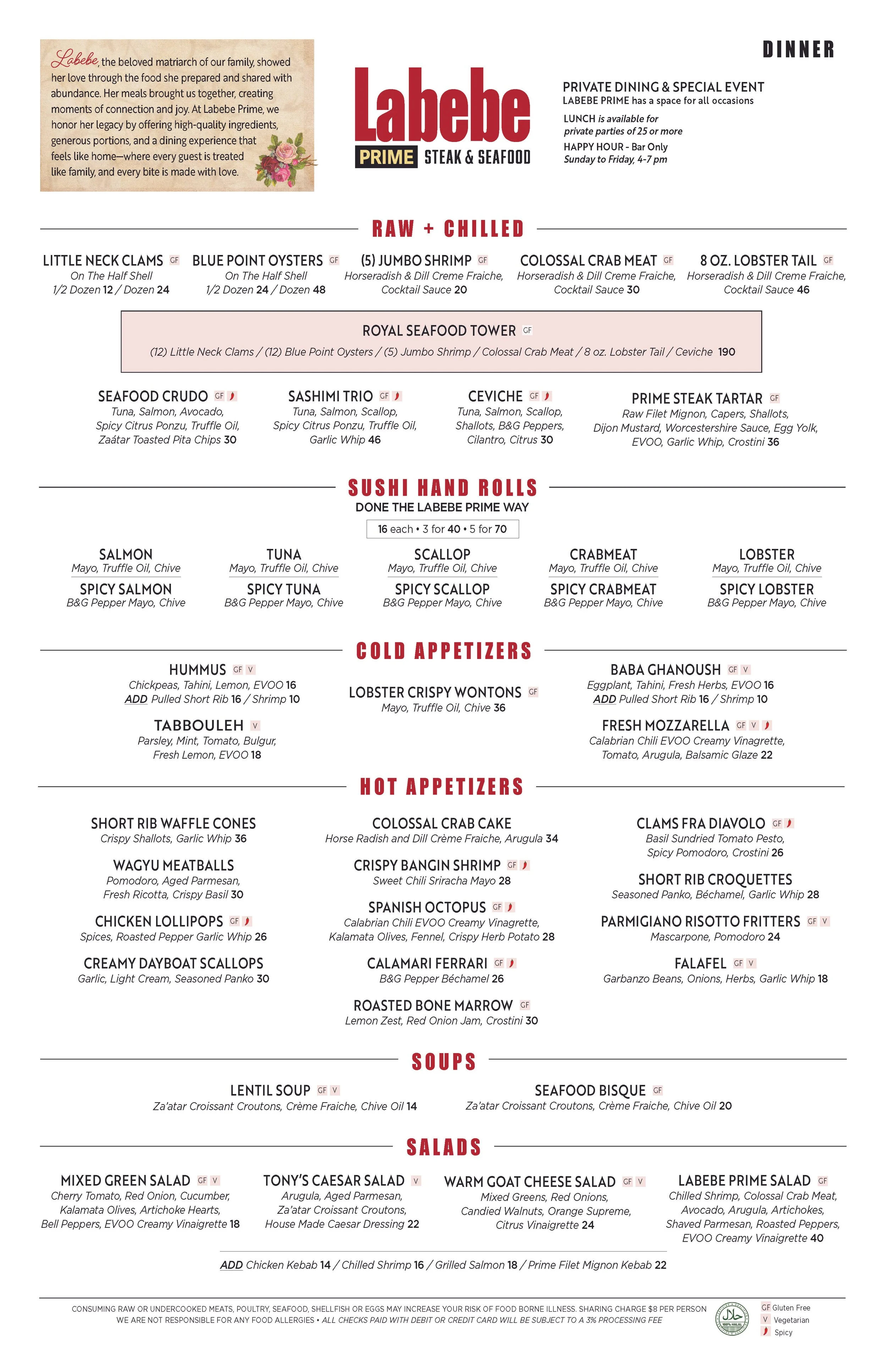 DINNER Menu — Labebe Prime