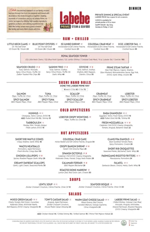 DINNER Menu — Labebe Prime