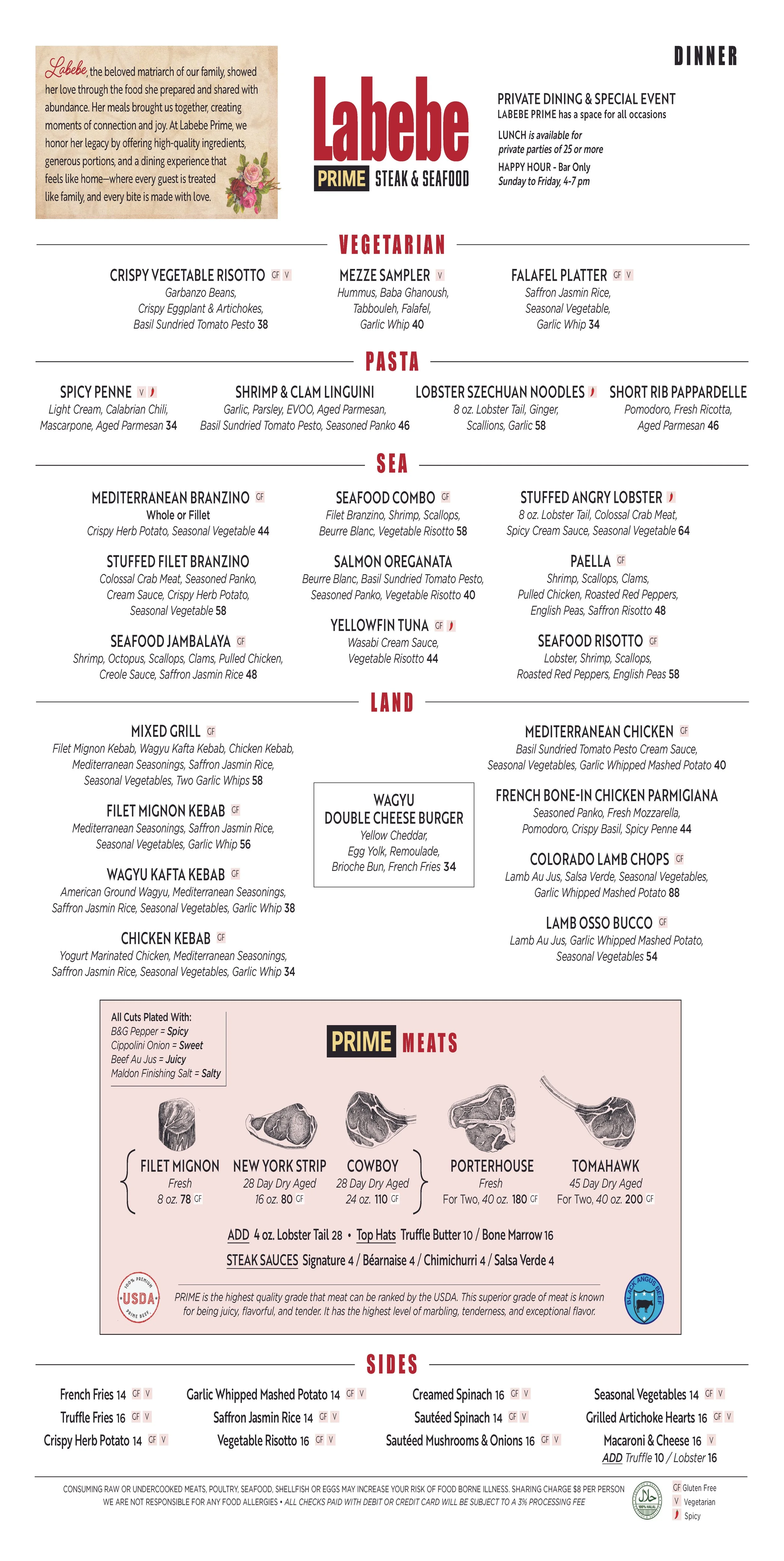 DINNER Menu — Labebe Prime