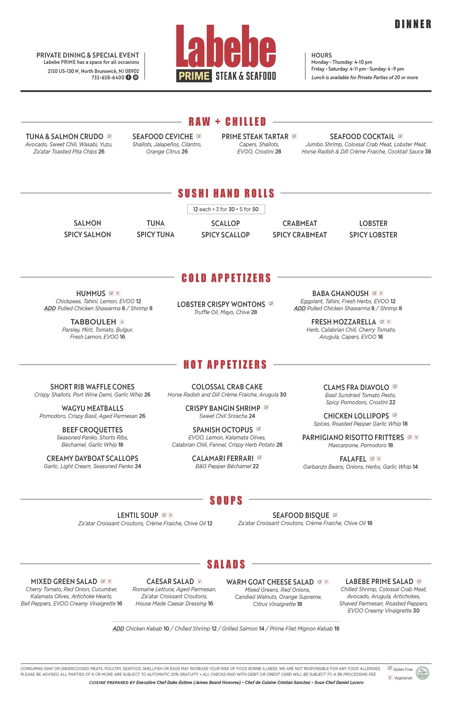 DINNER Menu — Labebe Prime