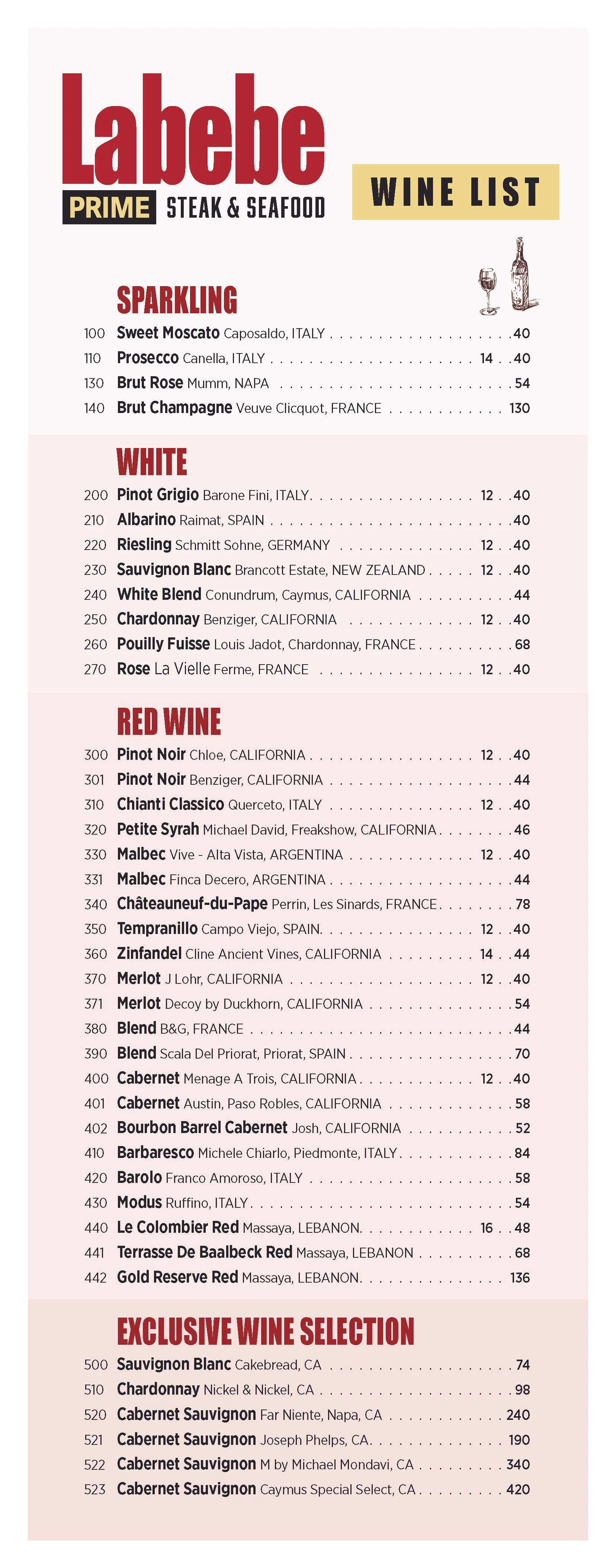 Wine Menu — Labebe Prime
