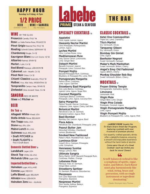 Bar Menu — Labebe Prime