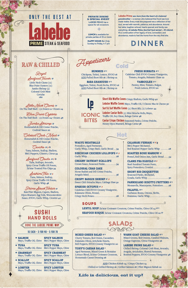 DINNER Menu — Labebe Prime