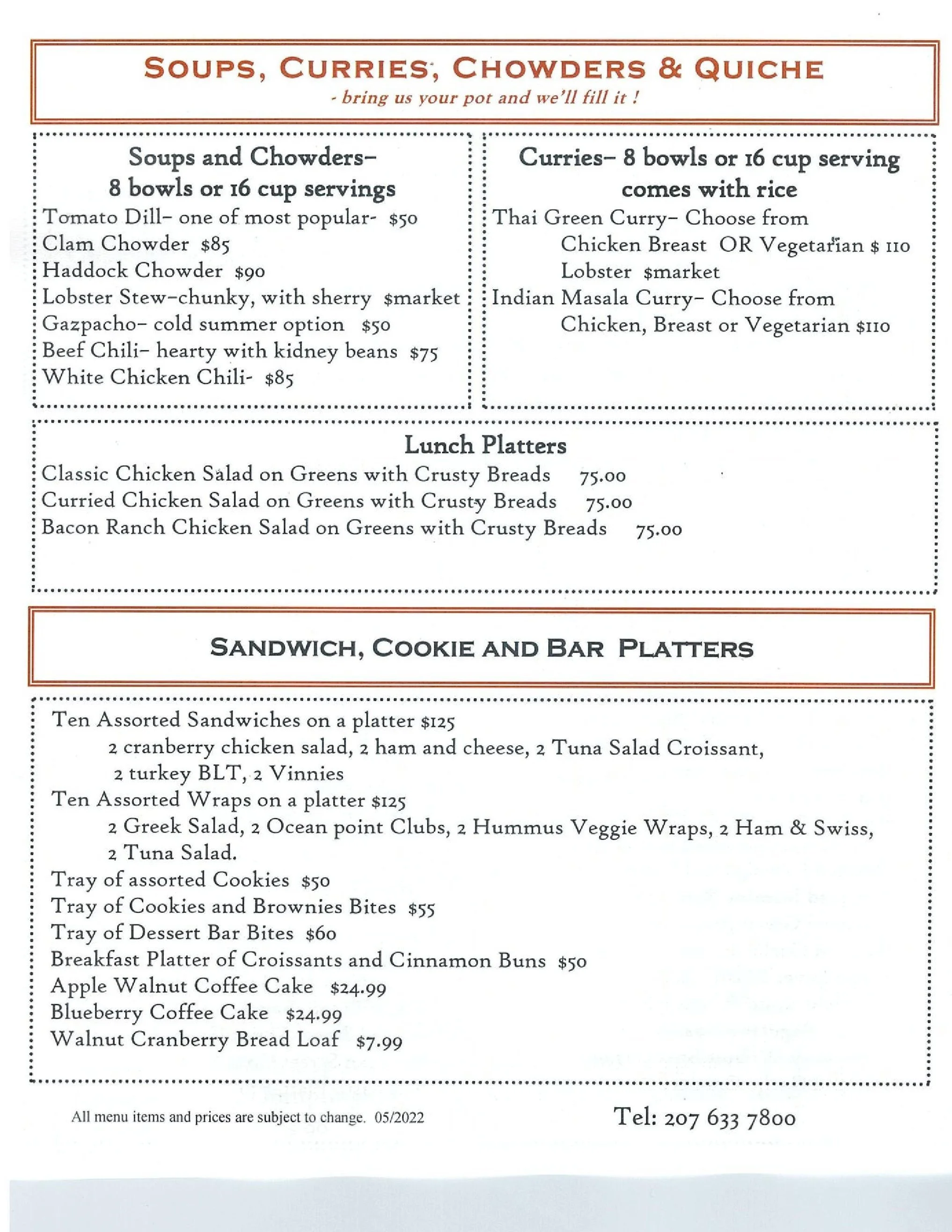 Catering Menu — The East Boothbay General Store