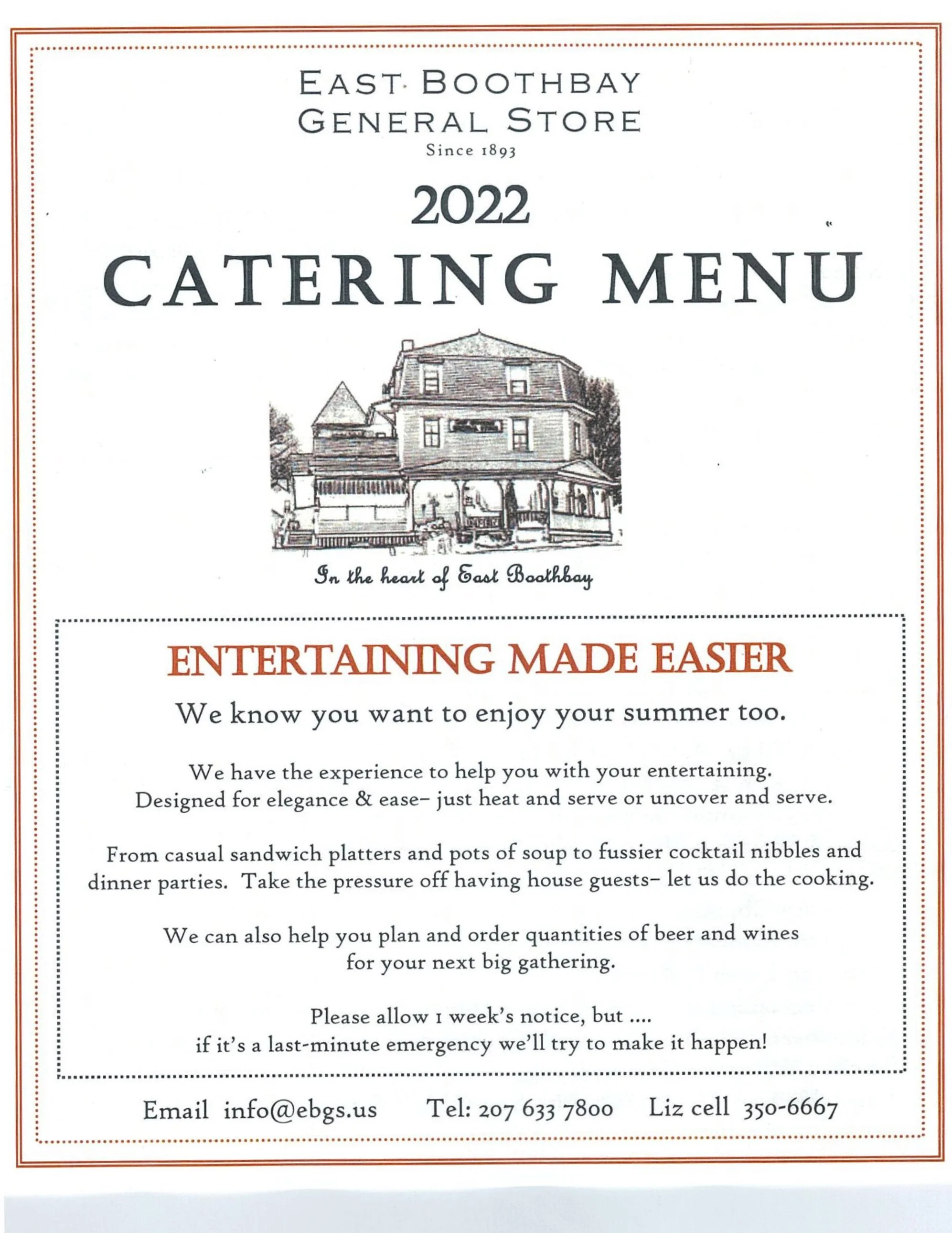 Catering Menu — The East Boothbay General Store