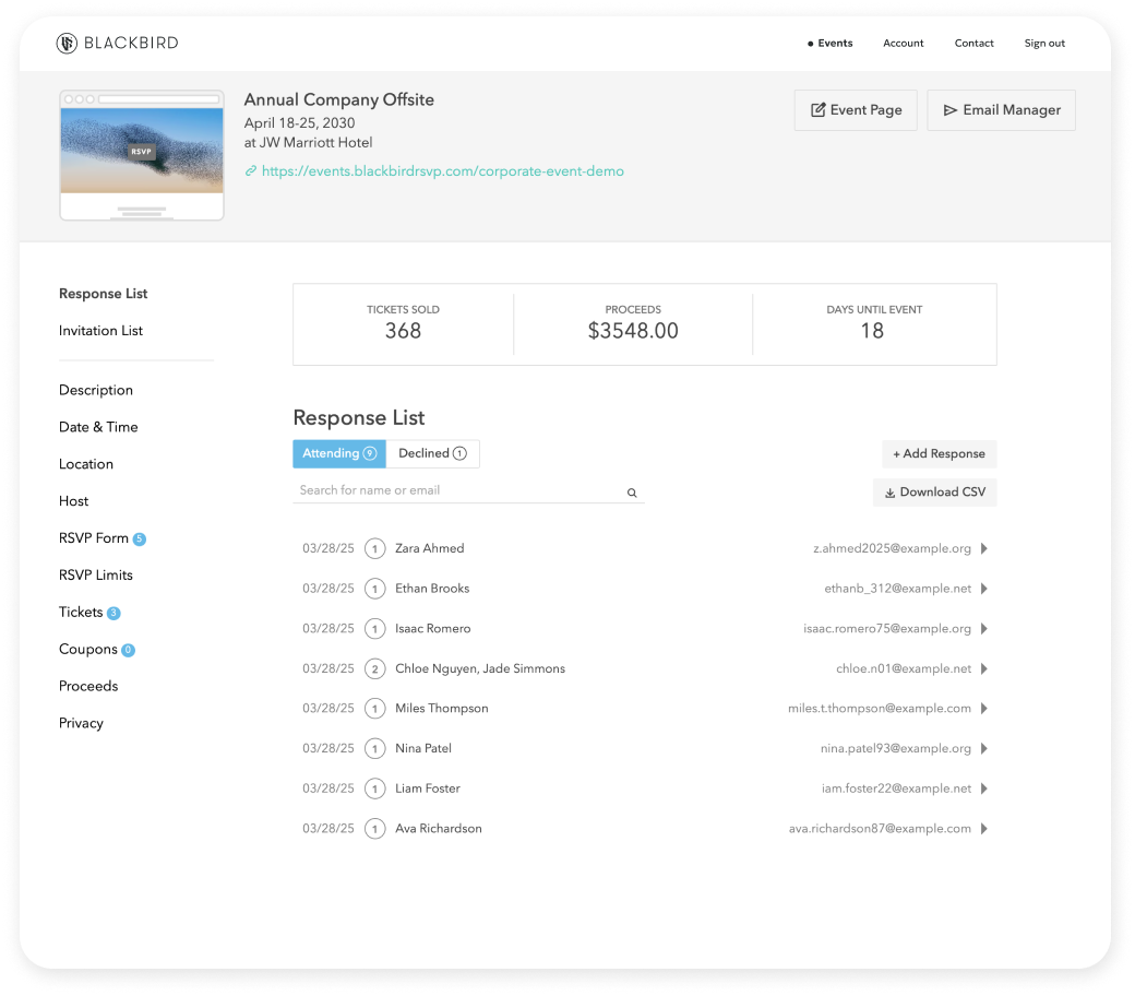 Corporate Event Management & RSVP Platform | Blackbird RSVP | Blackbird ...