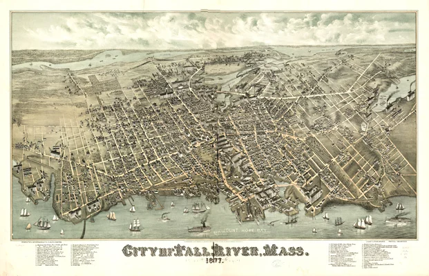 Fall River Antique Massachusetts Map — MUSEUM OUTLETS