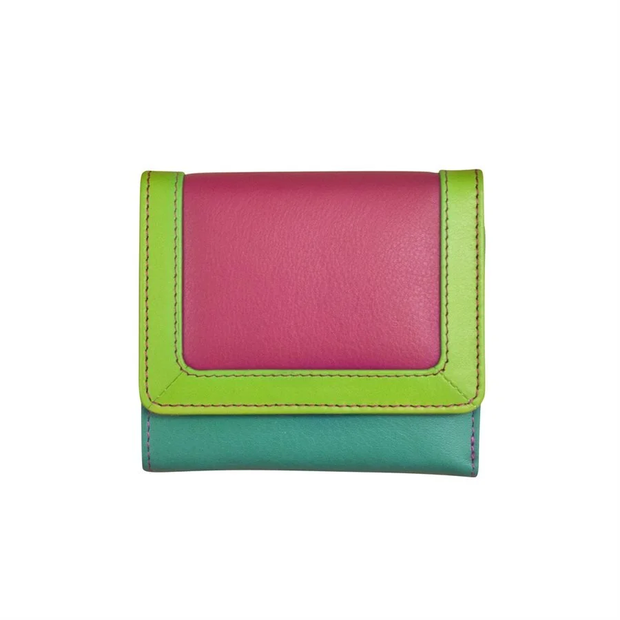 multicolor green pink trifold leather wallet — MUSEUM OUTLETS