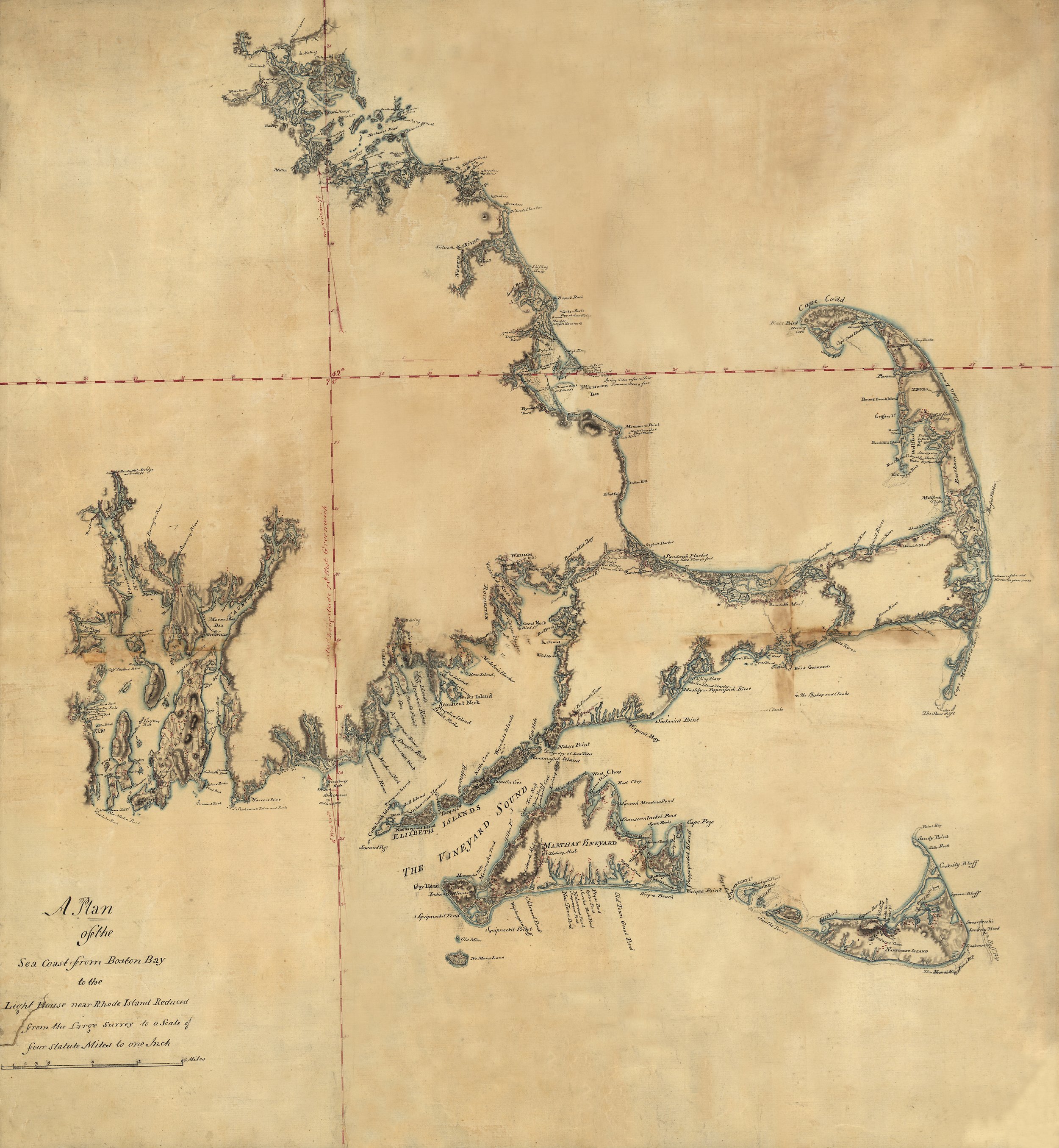 Antique Massachusetts Map Coastline and Islands — MUSEUM OUTLETS