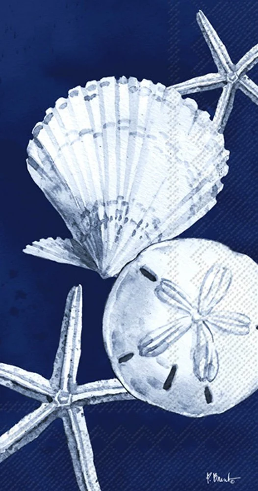 navy sea shells decorative cocktail napkins — MUSEUM OUTLETS