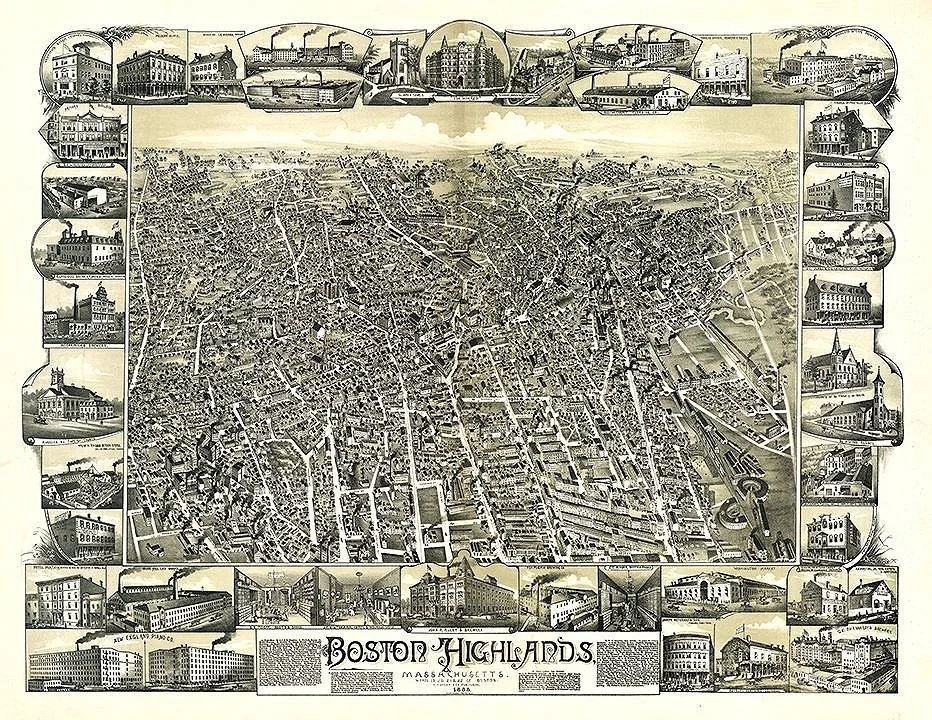 Antique Boston Map 1888 Unique Wall Art — MUSEUM OUTLETS